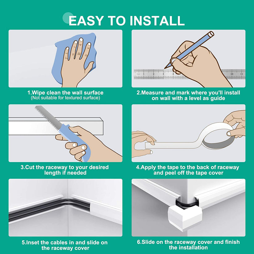 254" Paintable Wall Cable Raceway for TV Computer Cords – DELAMU