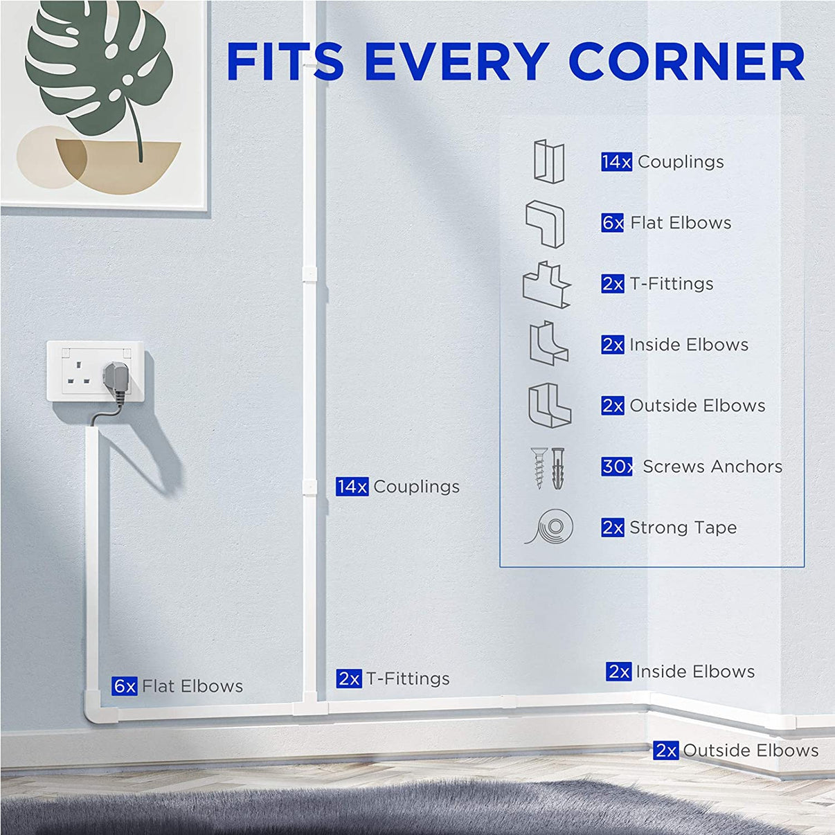 254" Paintable Wall Cable Raceway for TV Computer Cords – DELAMU