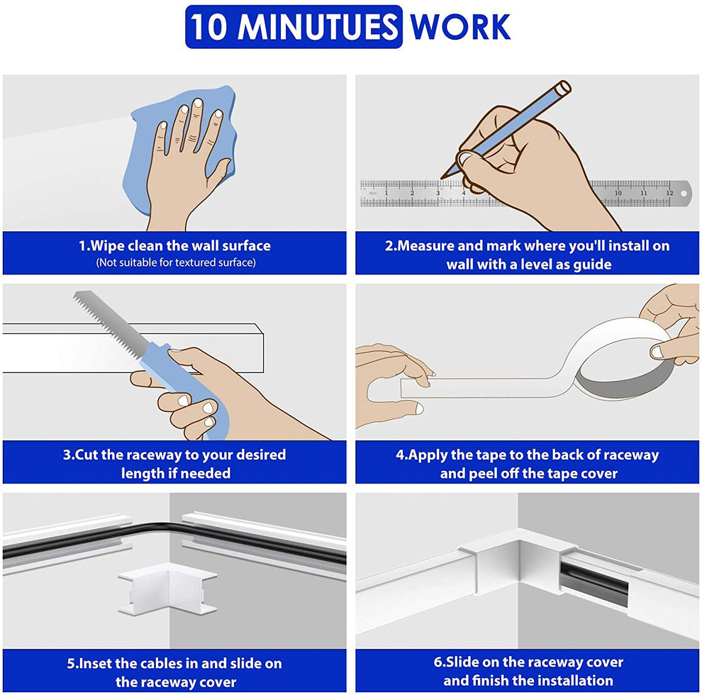 254" Paintable Wall Cable Raceway for TV Computer Cords – DELAMU